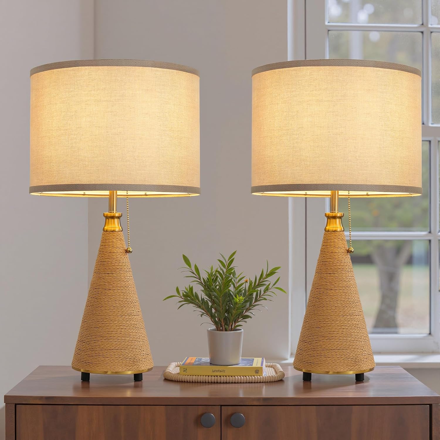 KAISITE Rattan Lamp Boho Table Lamp - 2Pack Large Bedside Table Lamps ...