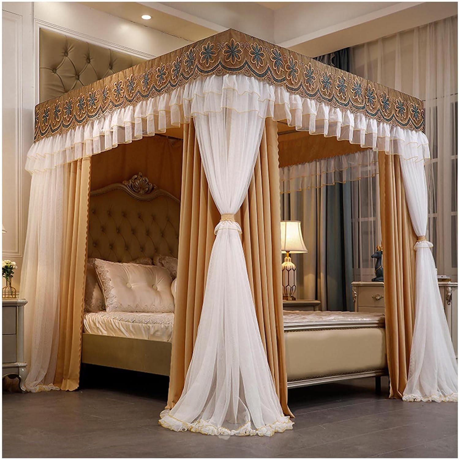 Amazon.com: Bed Canopy Luxury Floor-Standing Bed Canopy Four Seasons ...