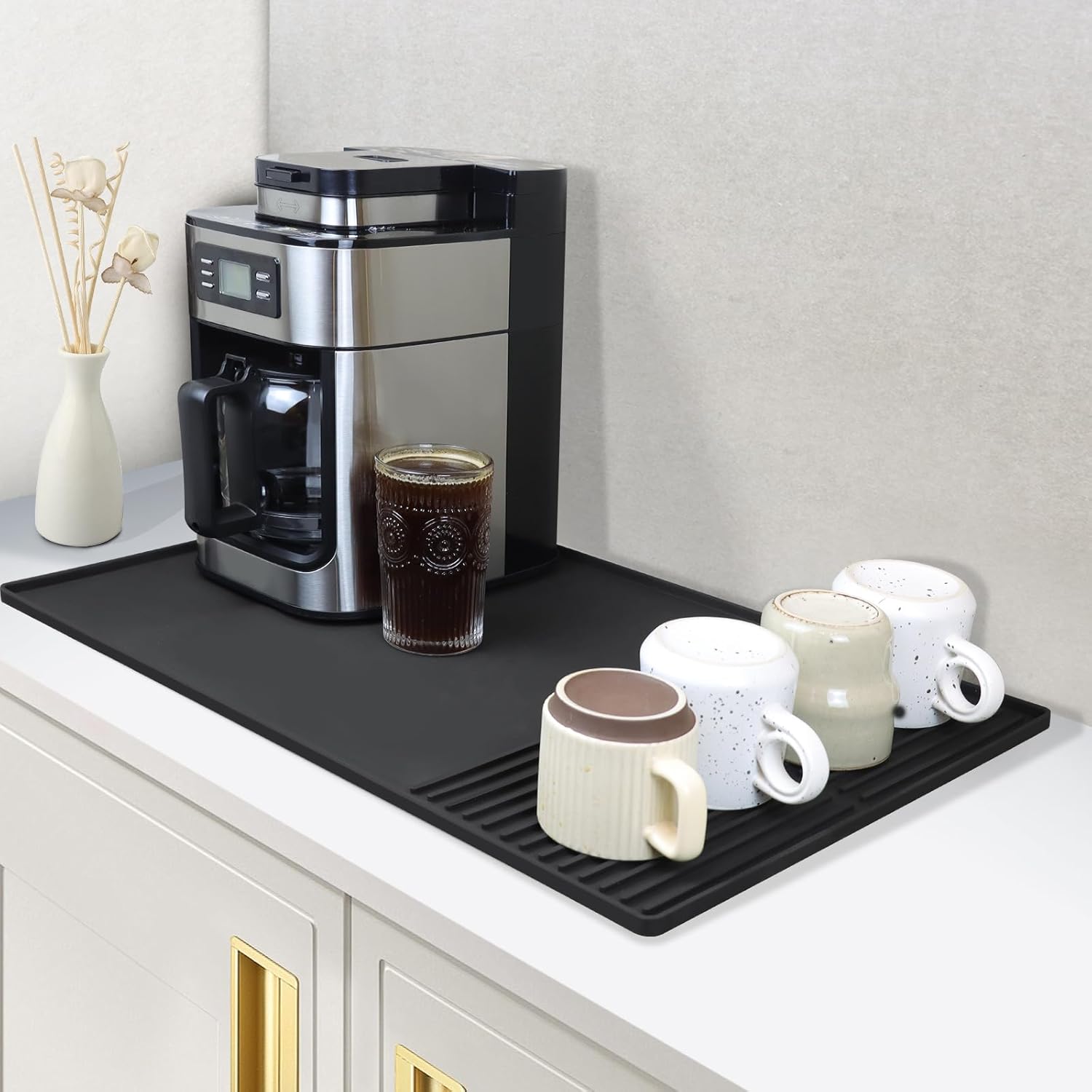 Amazon.com: BUTTO Large Dual-Zone Design Silicone Coffee Bar Mat with ...