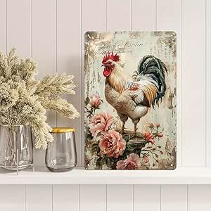 Amazon.com: Rustic Rooster Aluminium Metal Tin Sign 16x12 Inch Home ...