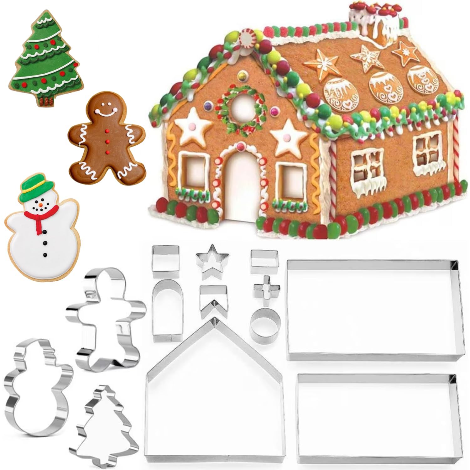 Amazon.com: KAISHANE Christmas Gingerbread House Cookie Cutters 3D ...