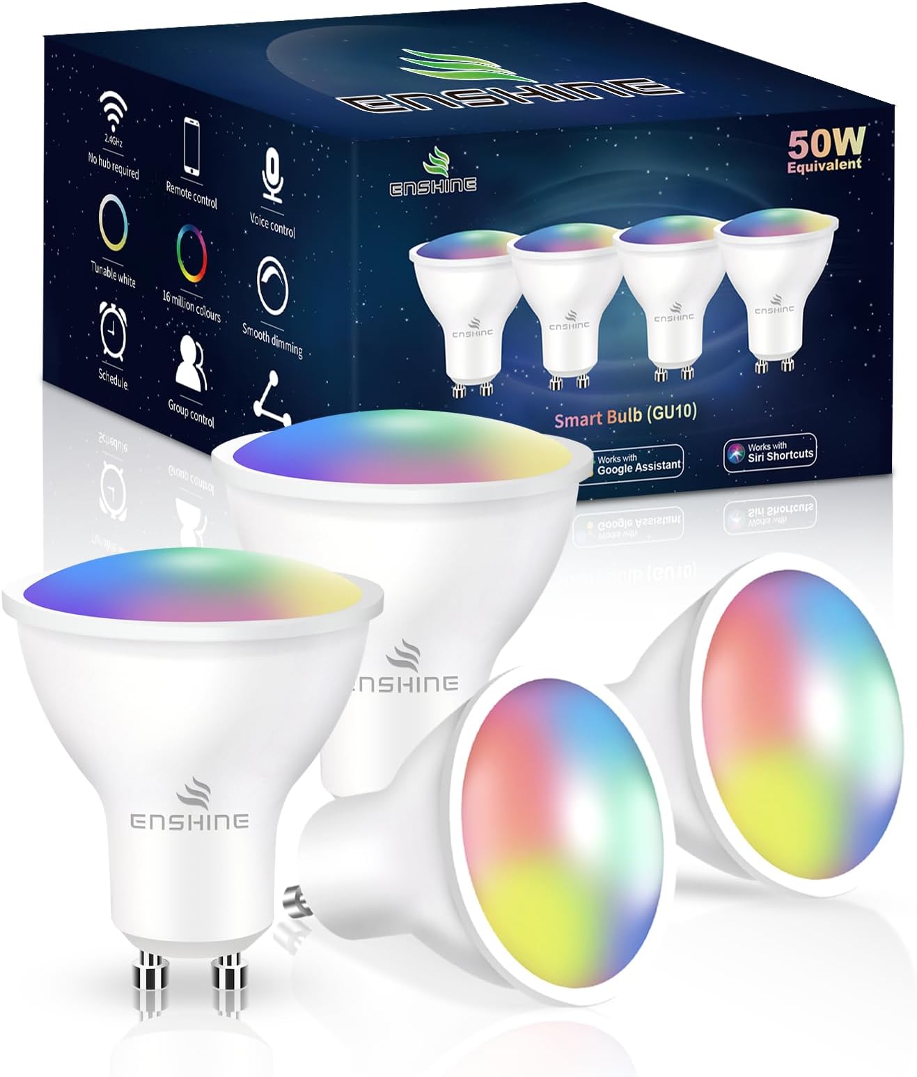 Pack of 6 LED RGBW Bulbs, GU10 Base Bulbs, 3 W Dimmable Bulb, Dimmable ...