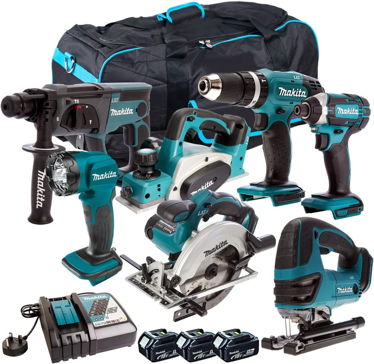 Makita 18V 7 Piece Cordless Power Tool Kit with 3 x 5.0Ah Batteries ...