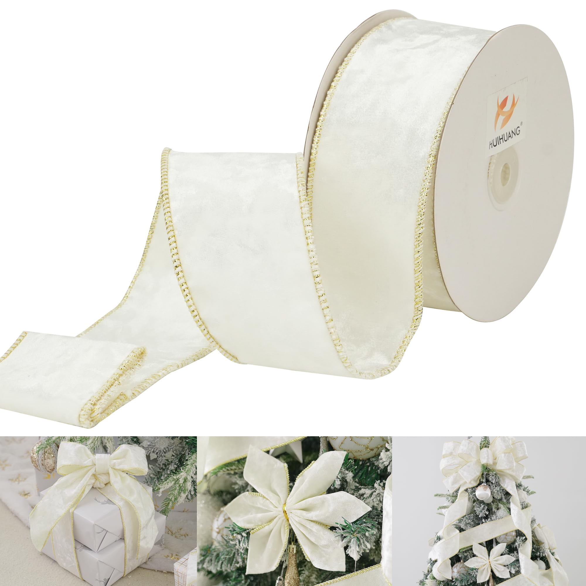 Amazon.com: HUIHUANG White Velvet Wired Ribbon 2.5 inch Double Sided ...
