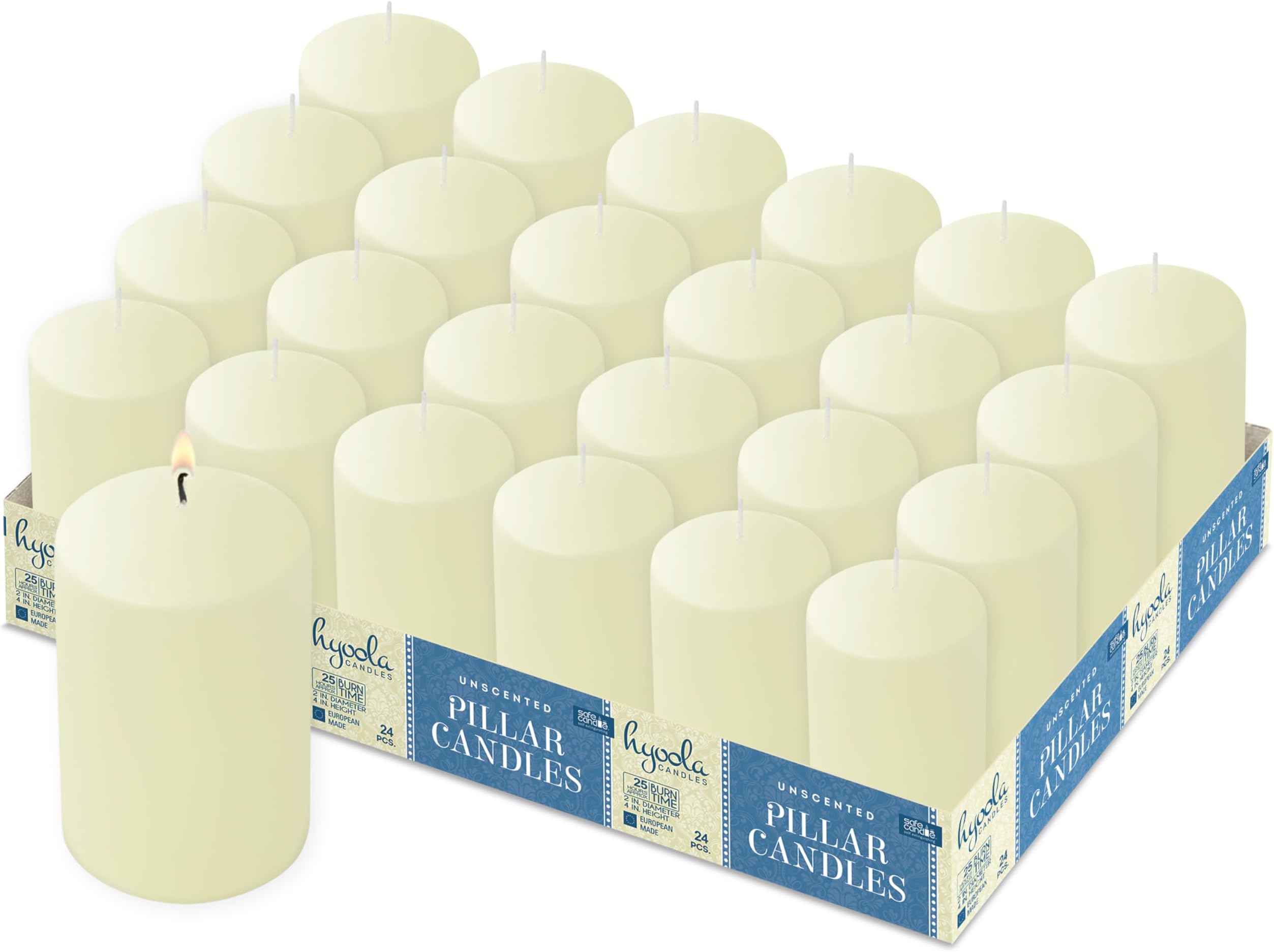 Amazon.com: HYOOLA Ivory Pillar Candles 2-inch x 4-inch - 24 Pack ...