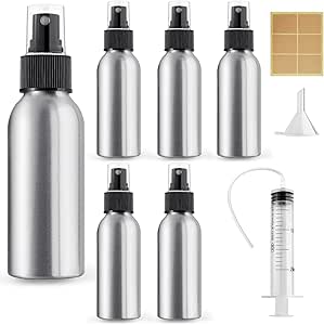 Furuising 5PCS 100ml Aluminum Spray Bottles, Fine Mist Metal Spray Bottle, Refillable Small ...