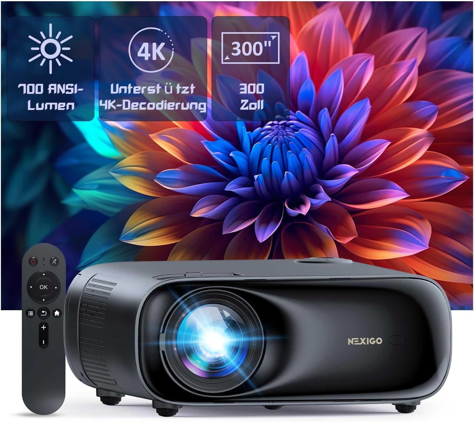 NexiGo Aurora Pro, Ultra Kurzdistanz 4K Tri-Color Beamer Laser, 2400 ...