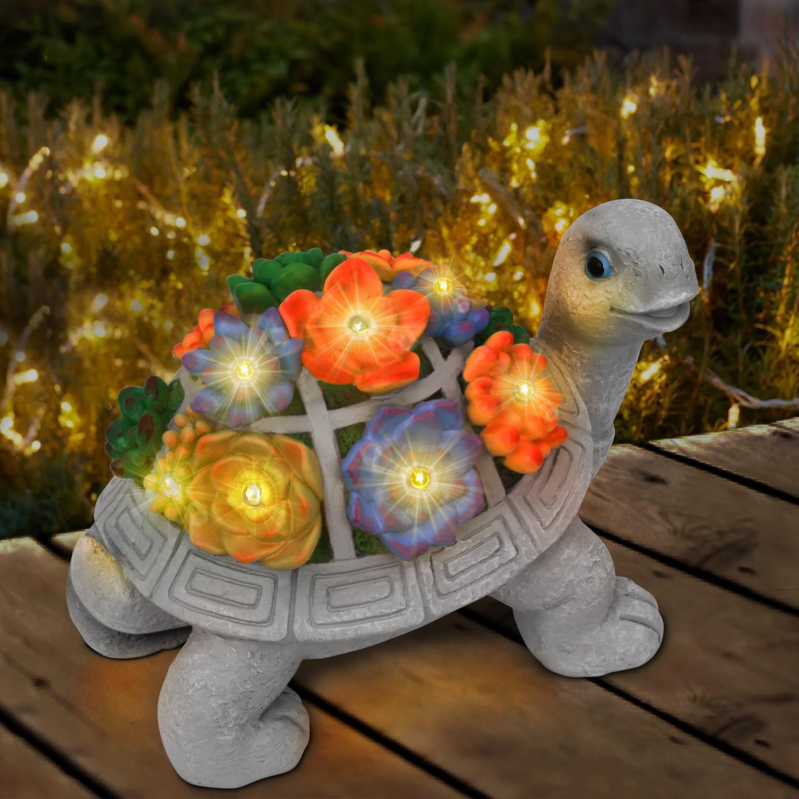RICHIE Solar Turtle Statue Garden Ornaments,Outdoor Decoration with 7 ...