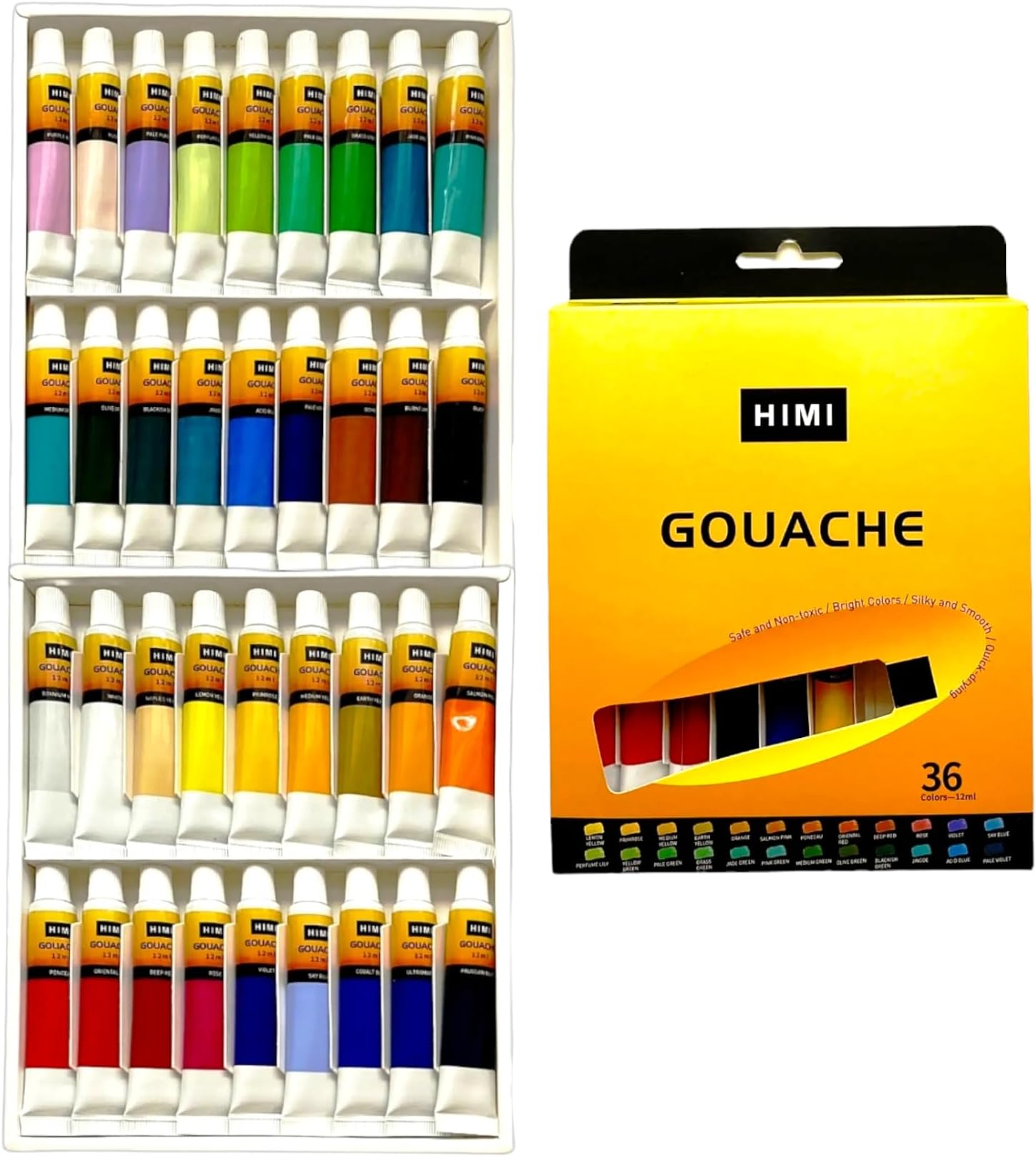 HIMI Twin Cup Jelly Gouache Paint Set, 36 Colors 12g, Jelly Cup Design ...