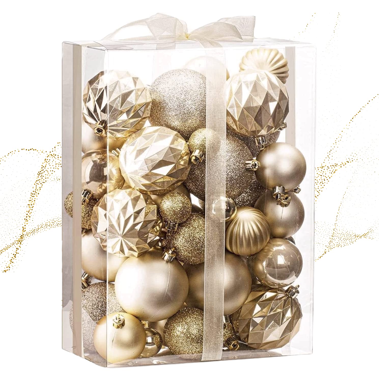 HOMERANGE [50 SET] Luxury Christmas Baubles Assorted Shatterproof Gold ...