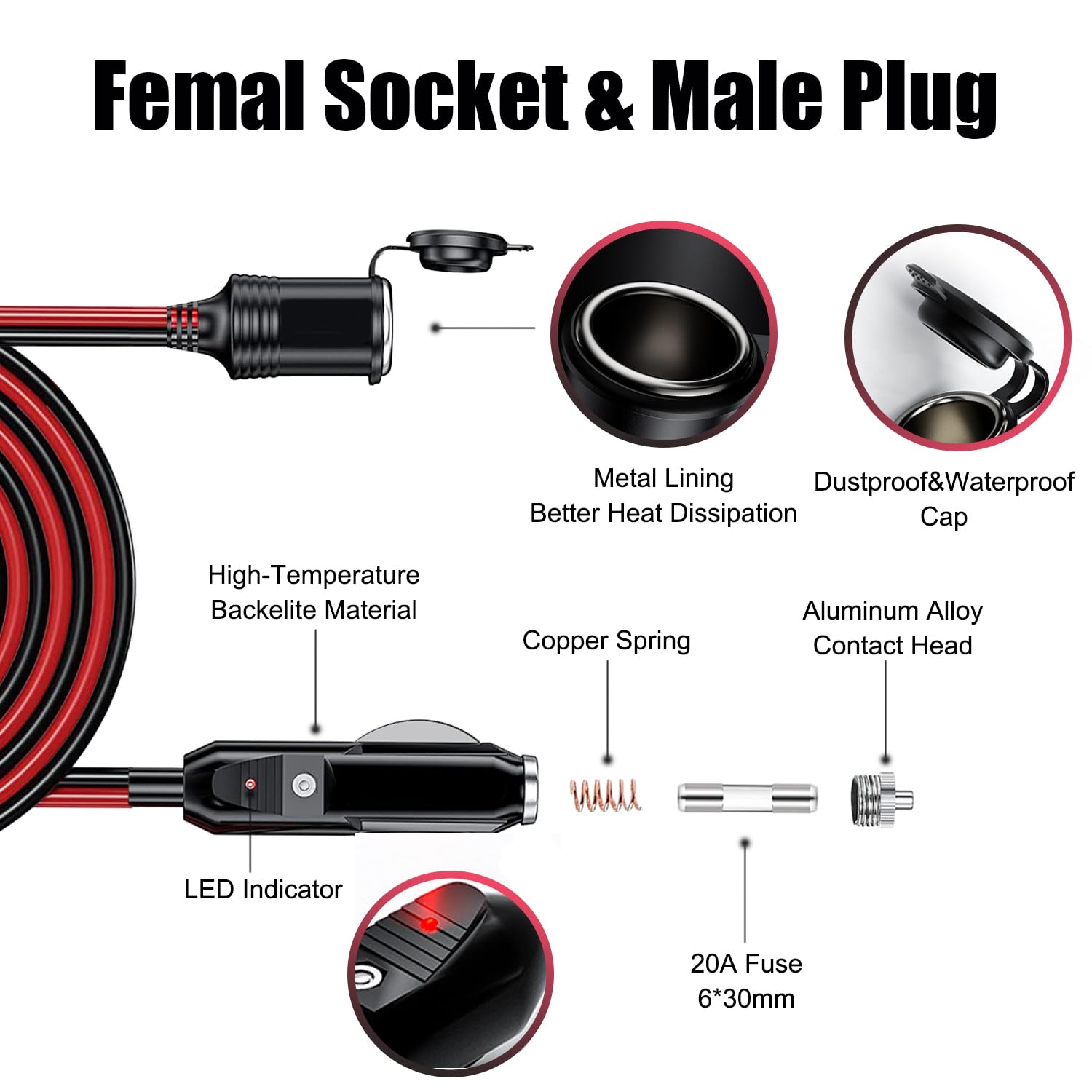 Snapklik.com : 12V/24V 16AWG Heavy Duty Cigarette Lighter Extension ...