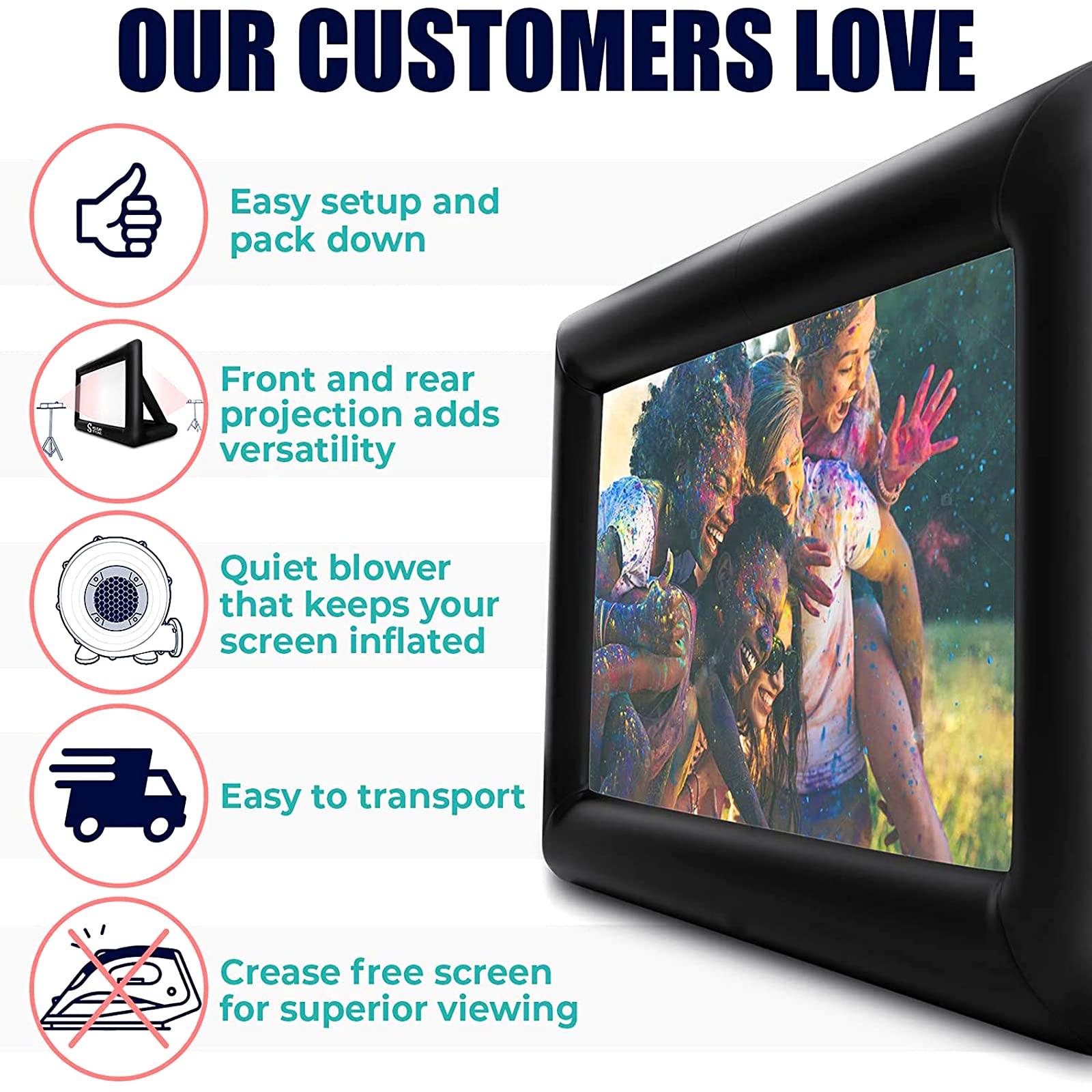 GYUEM 20 feet Inflatable Portable Projector Movie Screen - Huge Air ...