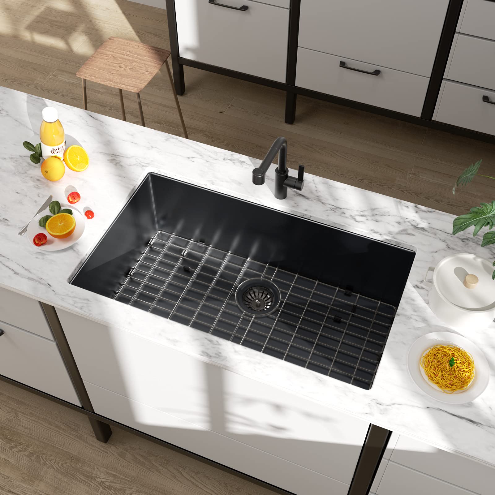 Buy iBune 27 Inch Kitchen Sink Under, Black 16 Gauge Stainless Steel ...