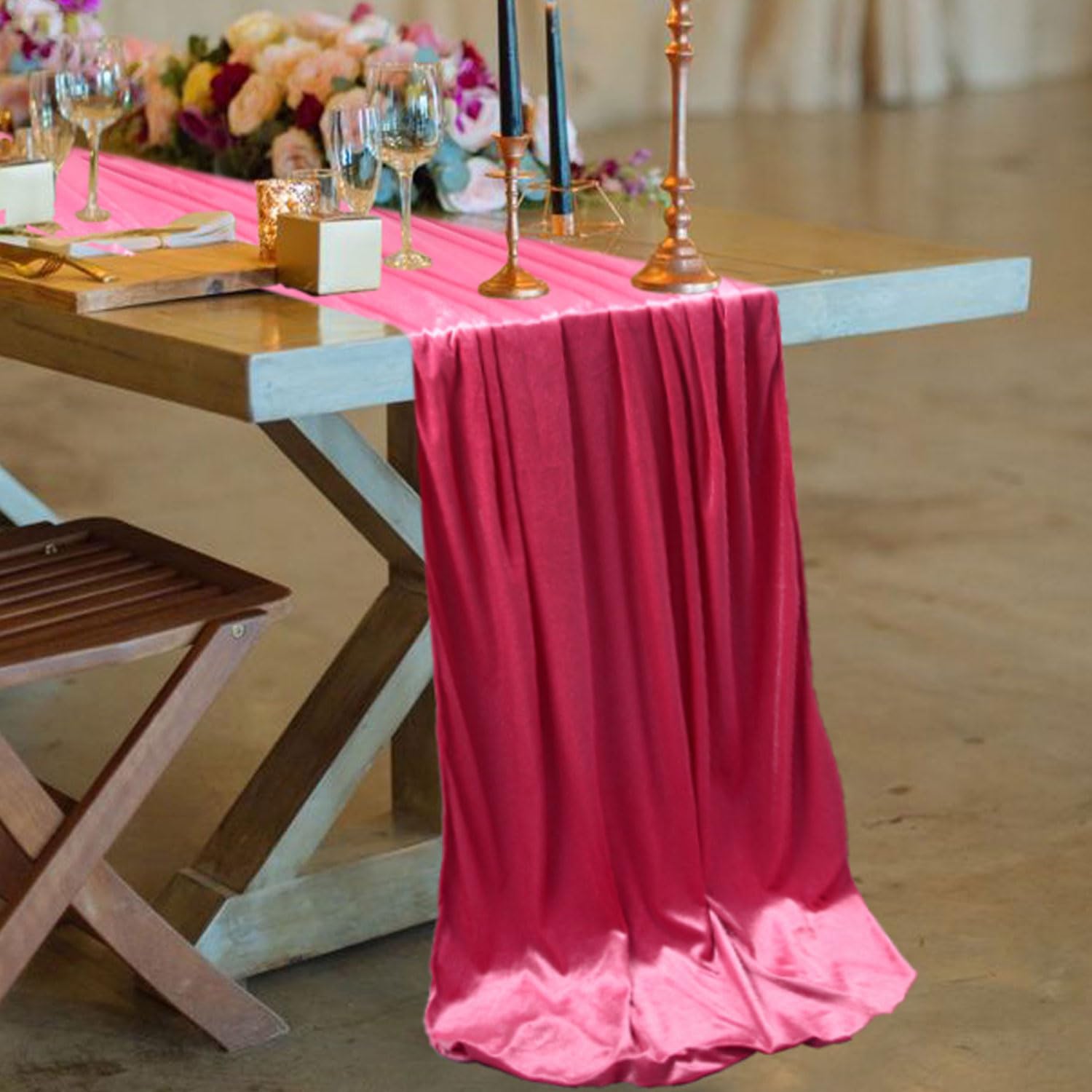 Amazon.com: Hot Pink Table Runner for Party Wedding Velvet Table Runner ...