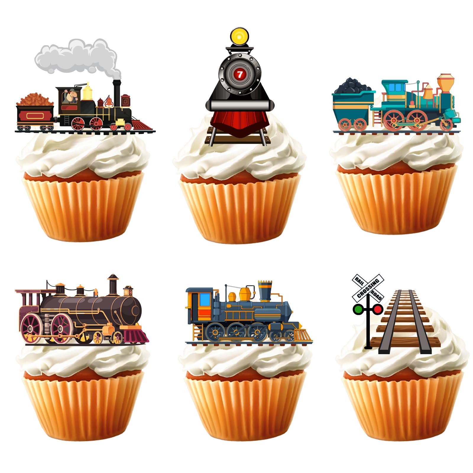 Amazon.com: 18pcs Vintage Train Cupcake Toppers for Boys Girls Chugga ...