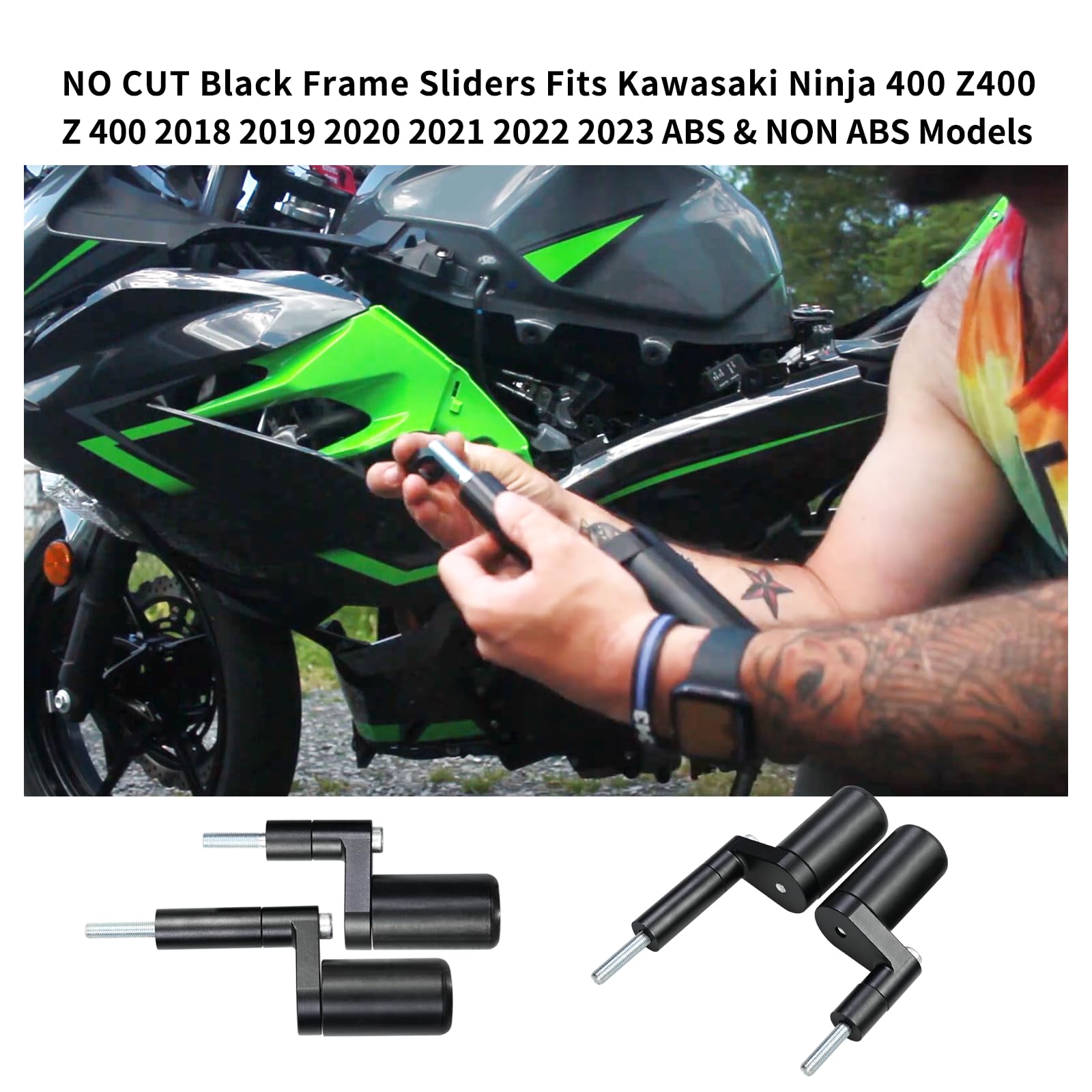 Snapklik.com : NO CUT Black Frame Sliders Fits Kawasaki Ninja 400 Z400 ...