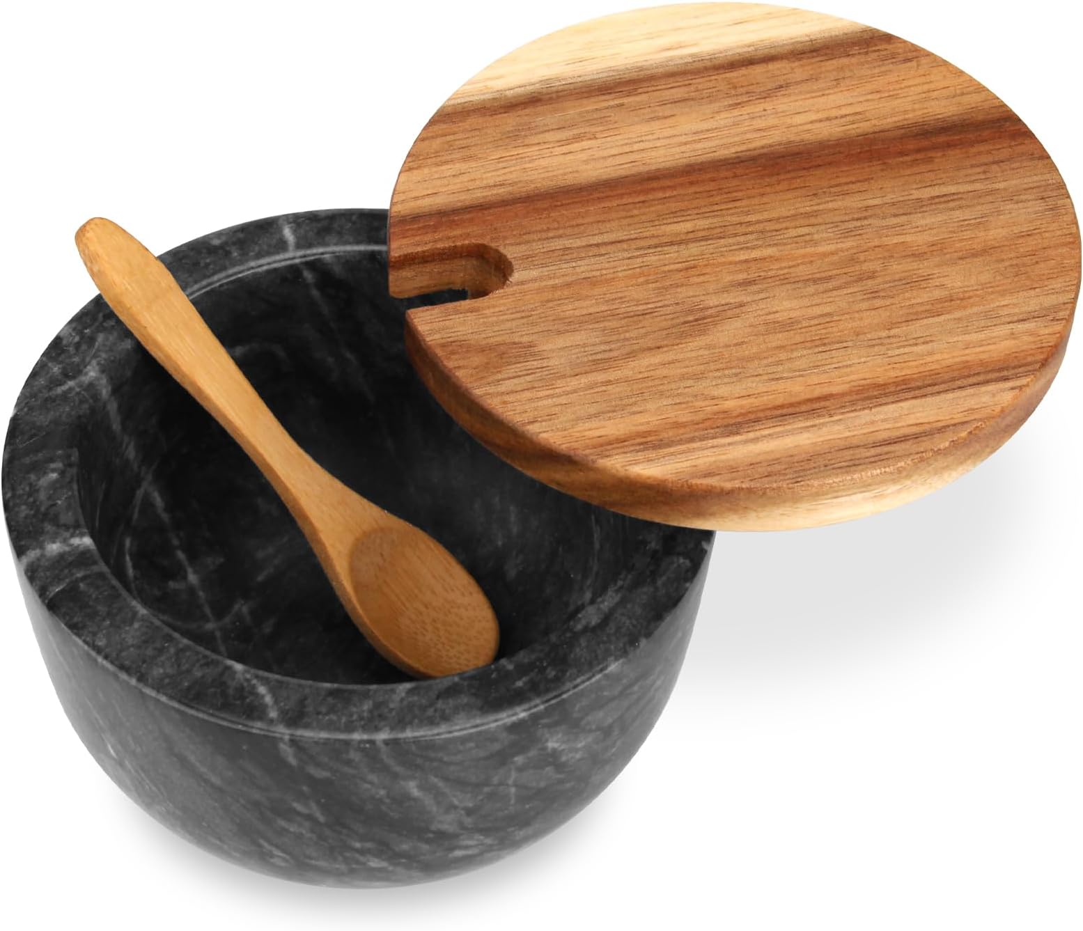 Amazon.com: HESHIBI Marble Salt Cellar Box with Wood Lid & Spoon ...