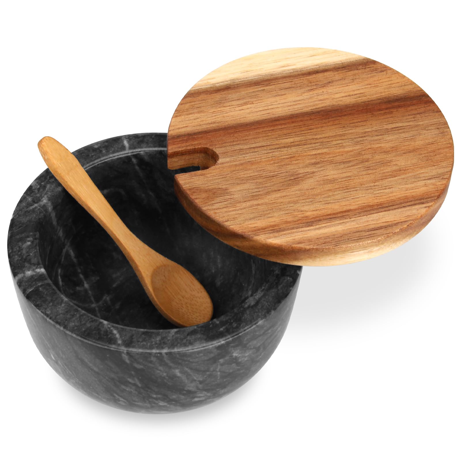 Amazon.com: HESHIBI Marble Salt Cellar Box with Wood Lid & Spoon ...