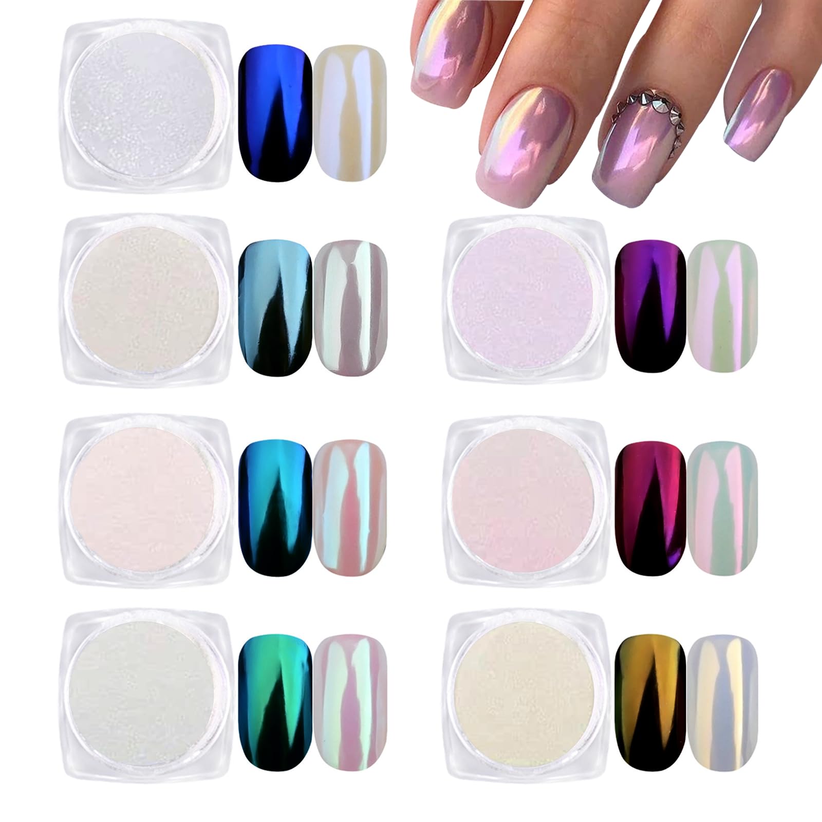 Amazon.com: 7 Colors Pearl Chrome Nail Powder Aurora Metallic Nail ...
