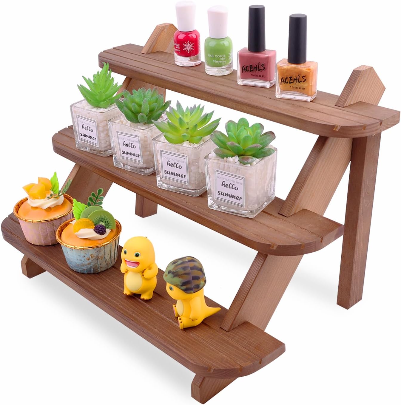 Amazon.com: 3-Tier Retail Table Display Stand Portable Wooden Retail ...