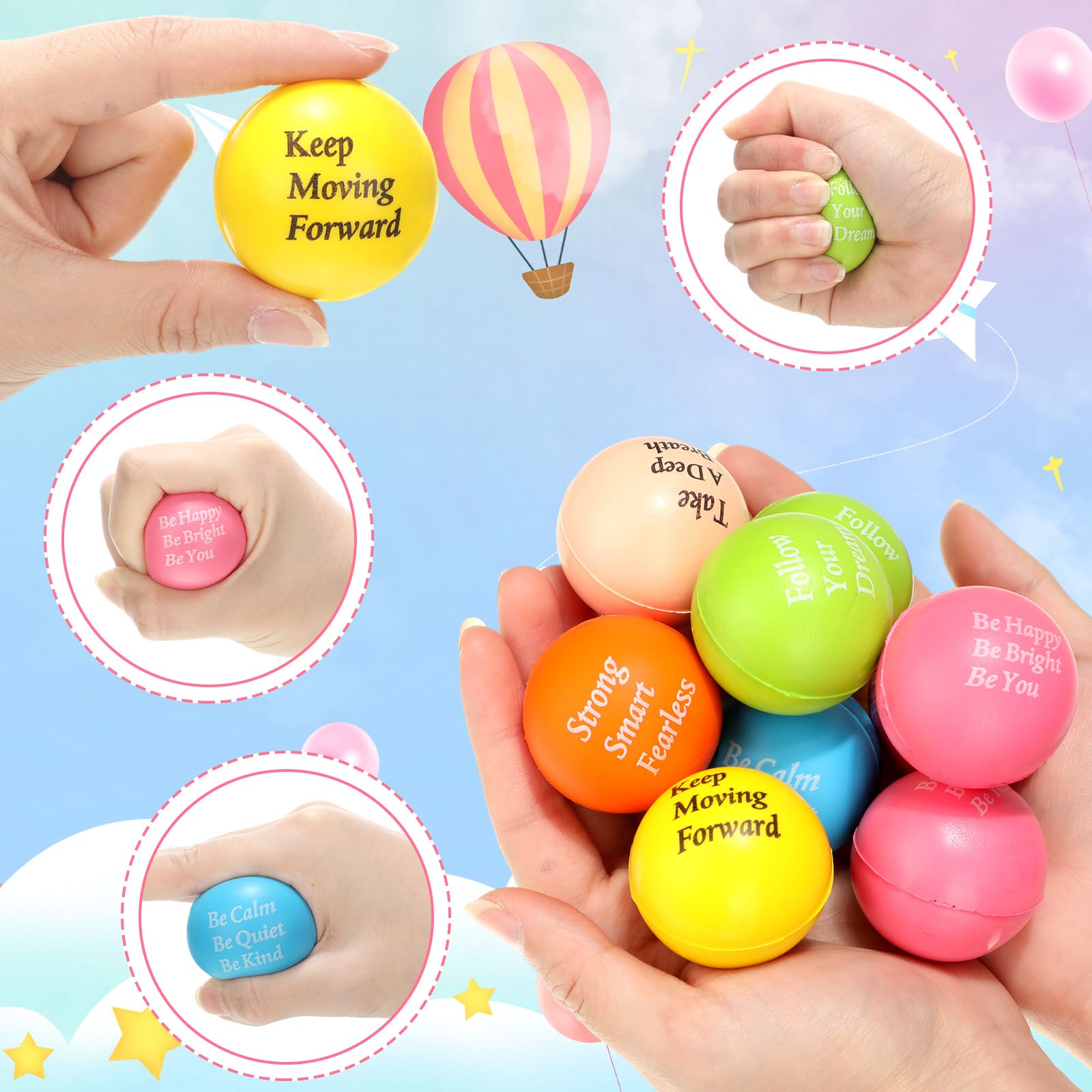 Jenaai 100 Pcs Stress Balls Motivational Anxiety Stress Relief Ball ...