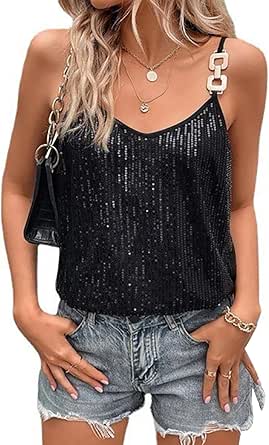 NIKDUCK Sleeveless Sequin Tank Top for Women Glitter Party Tank Top ...