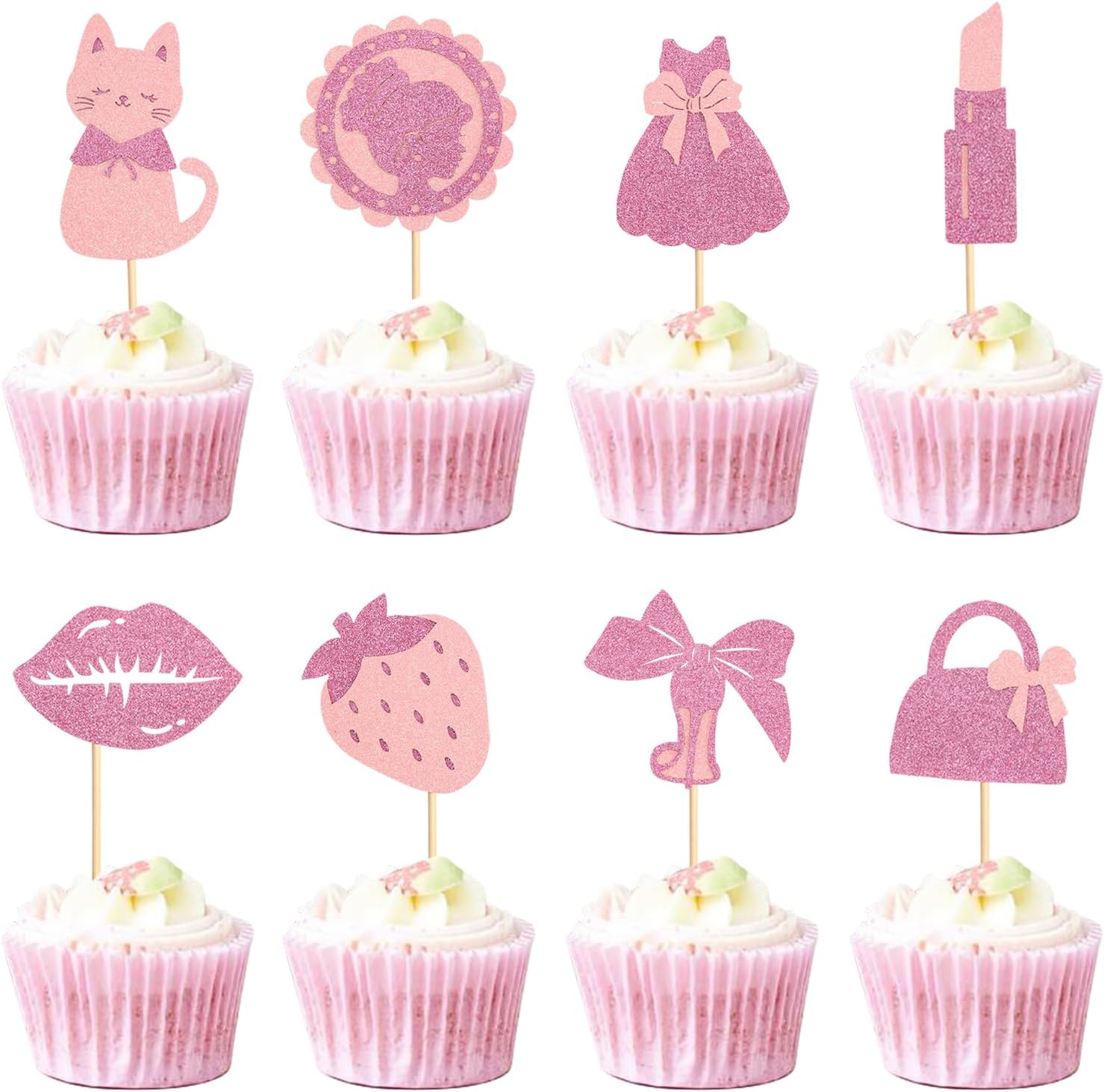 Amazon.com: SAMOKA Princess Cupcake Toppers,24 PCS Pink Glitter Girls ...