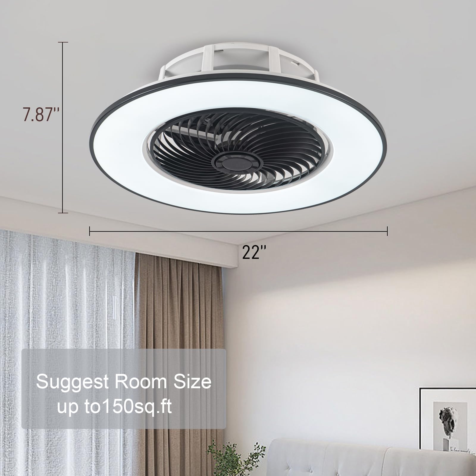 Ceiling Fan with Lights and Remote Control,Low Profile 22 Inch Flush ...