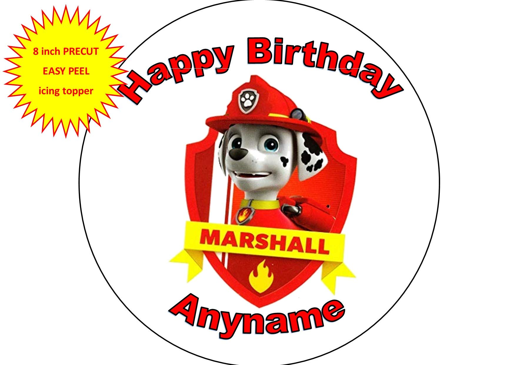 Buy Paw Patrol Marshall Colours Personalised Name Happy Birthday 8 inch ...