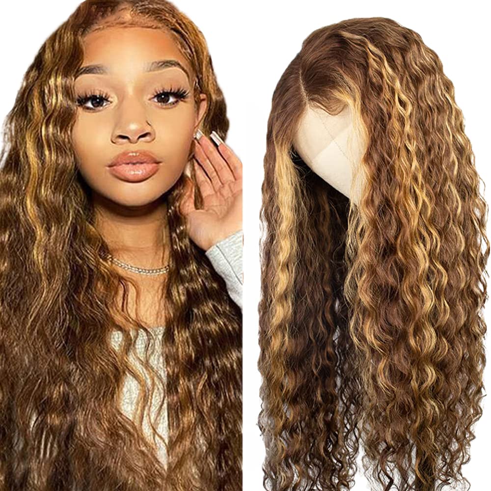 Amazon.com : 24 Inch Highlight Lace Front Wigs Human Hair Kinky Curly ...