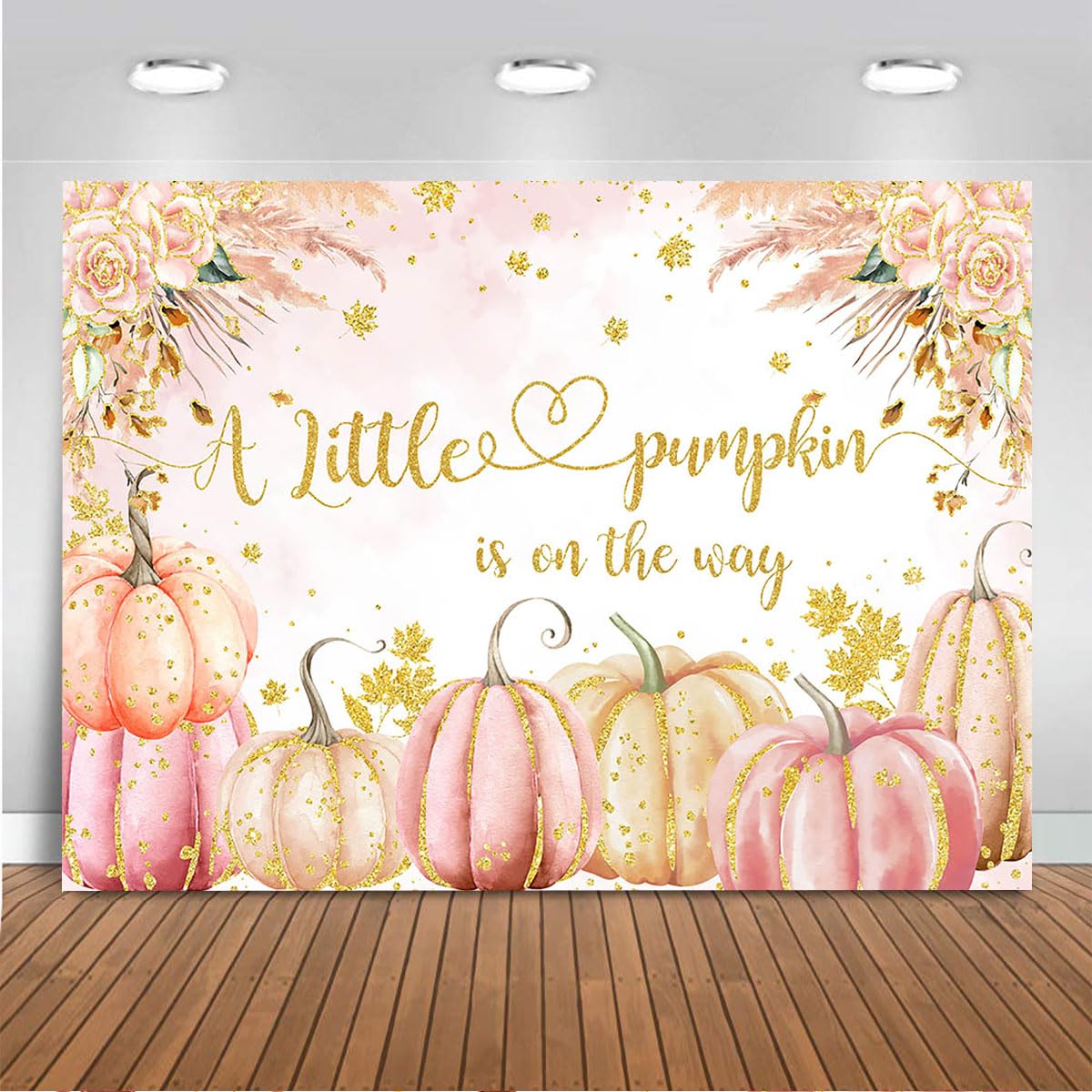 Amazon.com : Mocsicka Pumpkin Baby Shower Backdrop for Girls Gold Pink ...