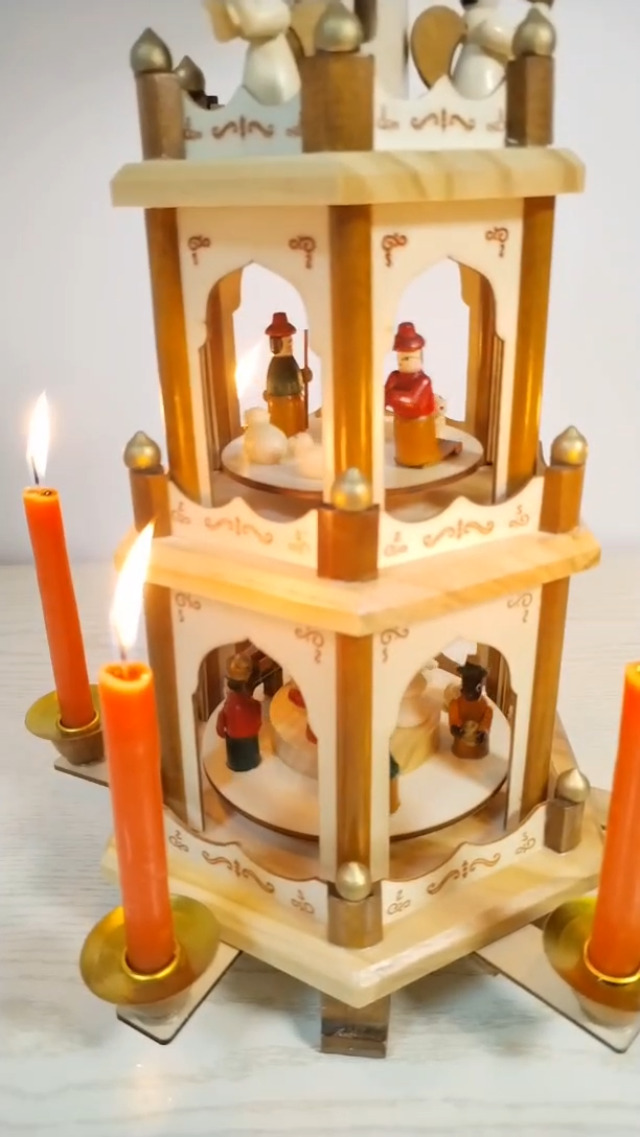 Wooden Nativity Carousel 18 Inch German Christmas Pyramid With 6 ...