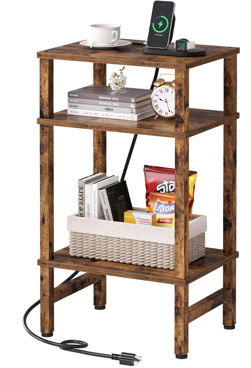 Amazon.com: Asgolion 3 Tier End Table with Storage and Fast Charging ...