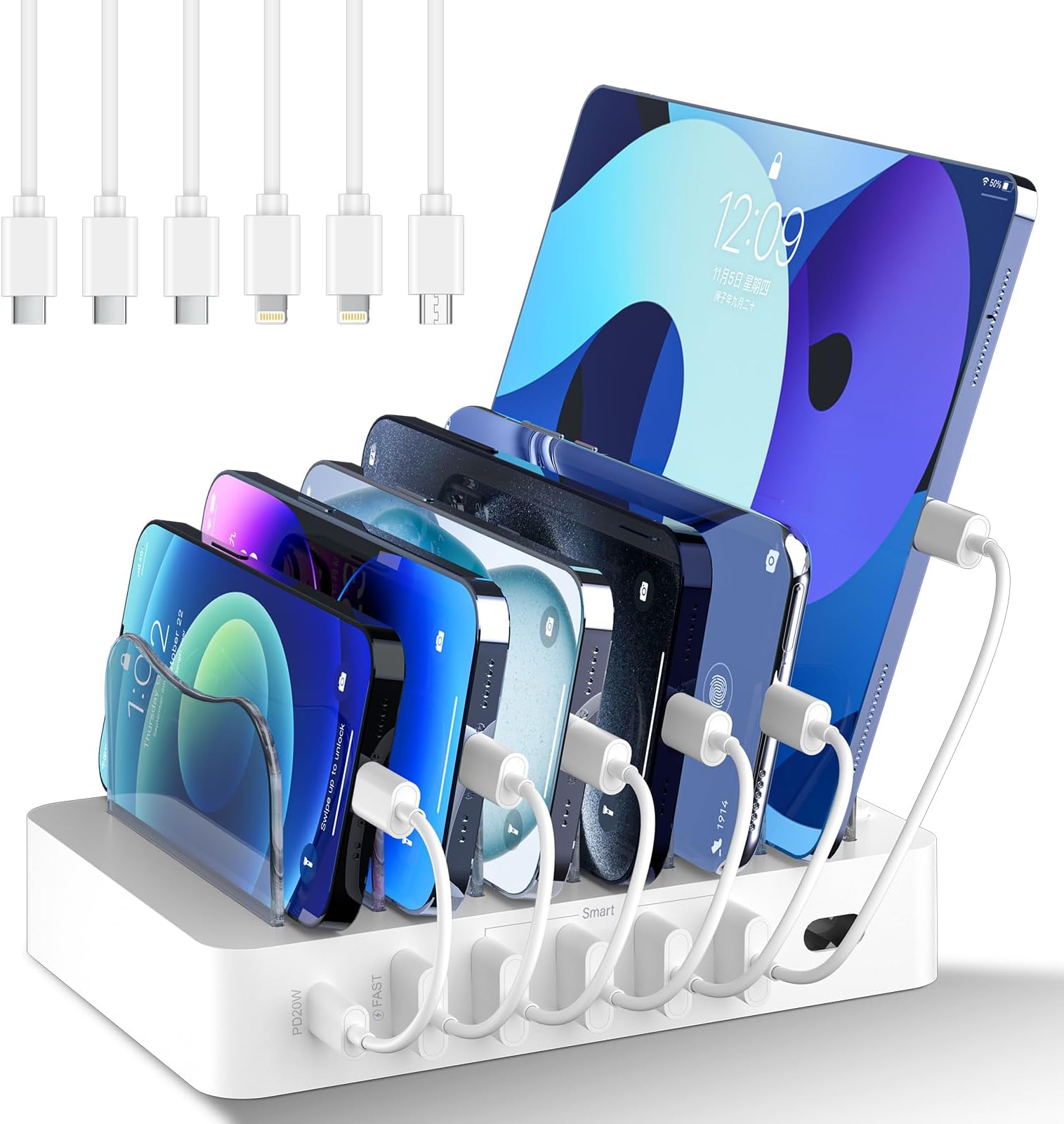 Amazon.com: Charging Station for Multiple Devices - 6 Port Fast ...