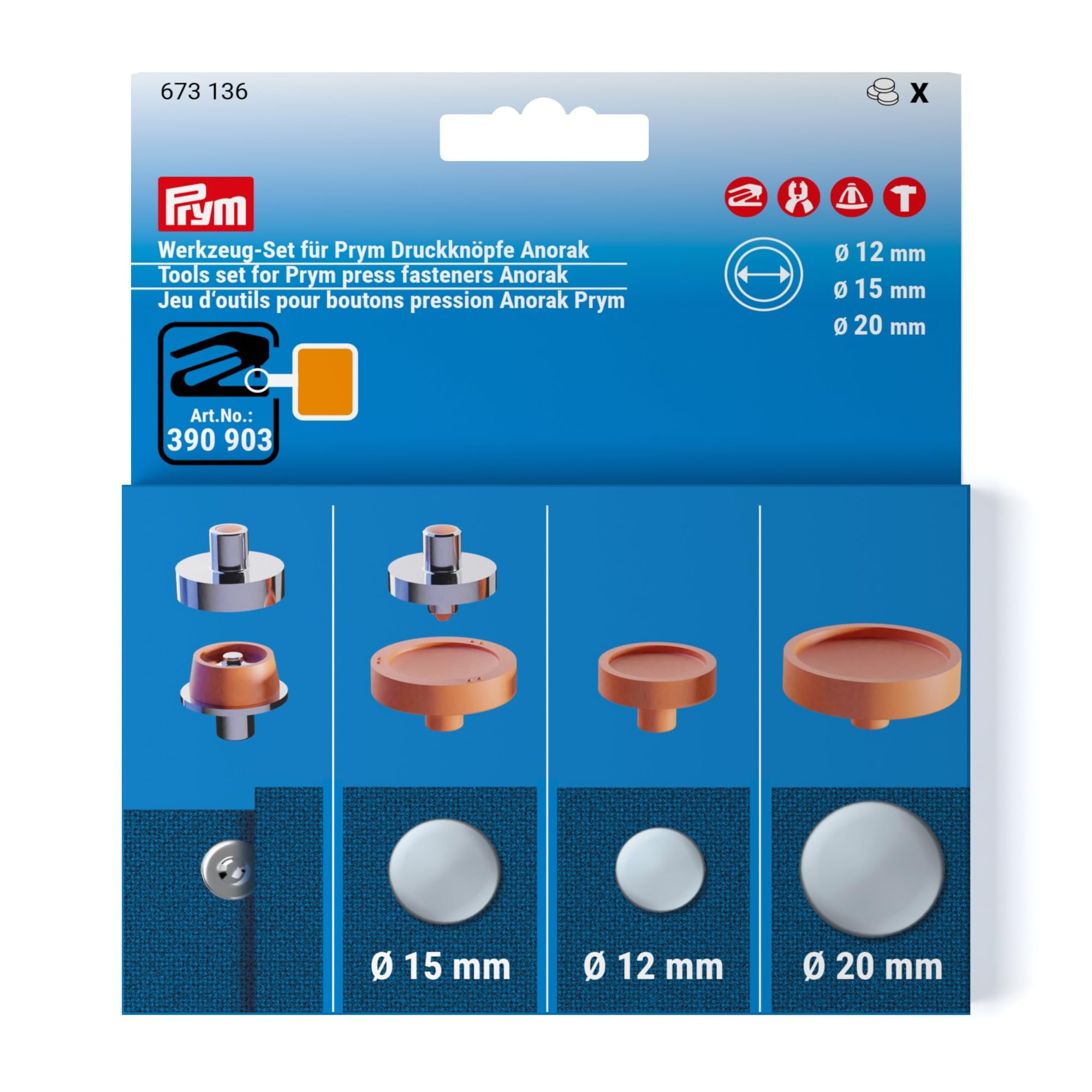 Prym 673136 Tool Set for Prym Press Studs Anorak 12, 15 and 20 mm ...