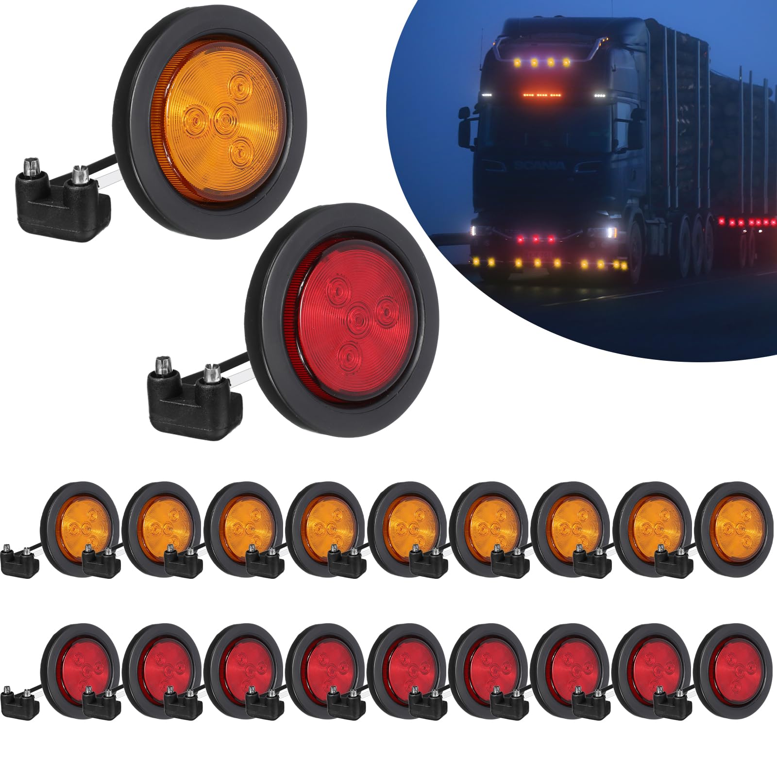 Snapklik.com : VIHOSE 20 Pcs 2.5 Inch Led Trailer Marker Lights Flash ...