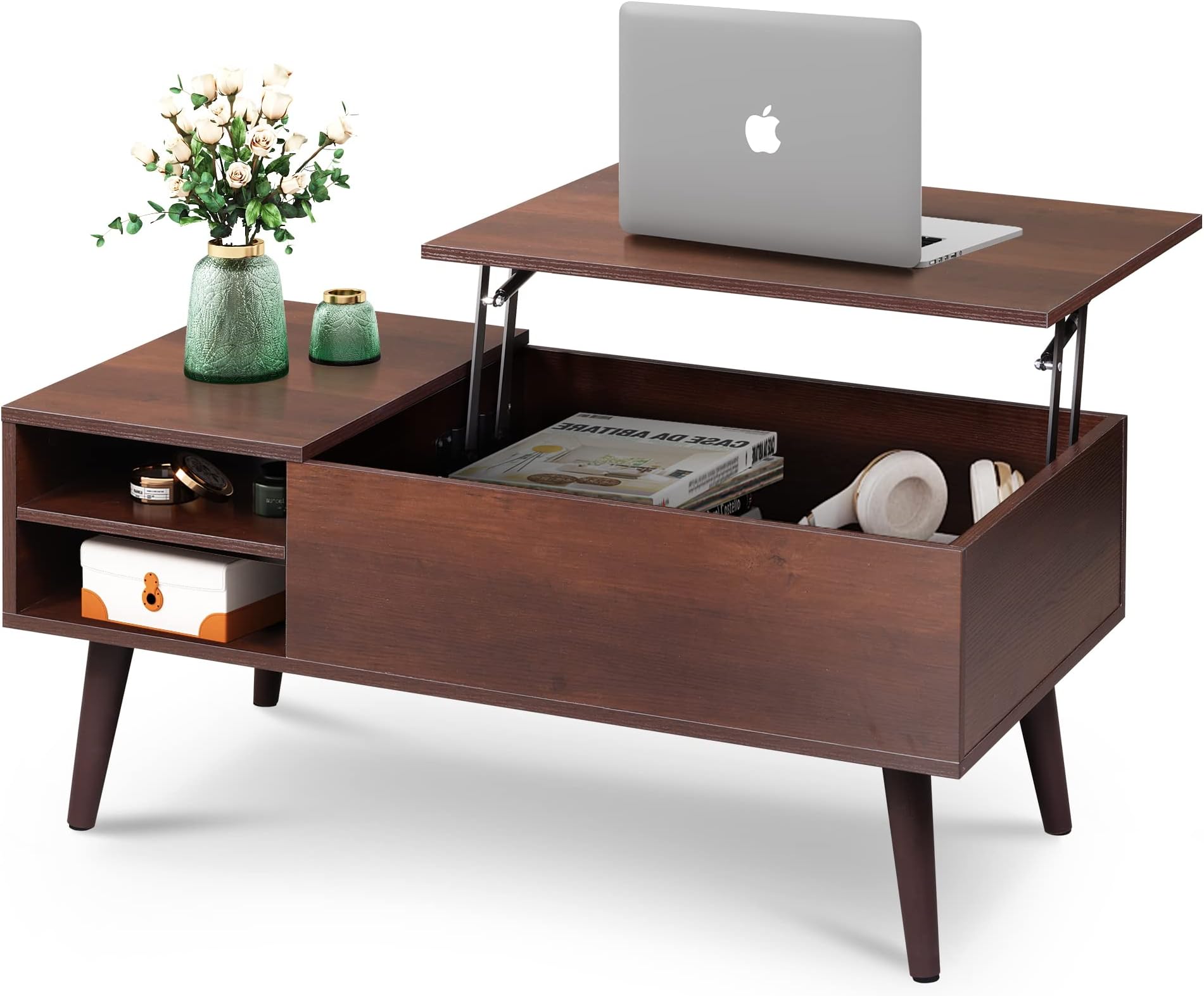 GOPLUS Table Basse Relevable, Table Basse Plateau Relevable, Rangement ...