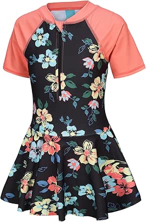 Aisyee Swimming Costume Girls Swimsuit Kids One Piece Short Sleeve ...