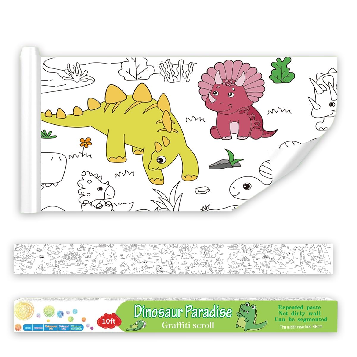Amazon.com: Large Size Dinosaur Coloring Drawing Paper Roll for Kids ...