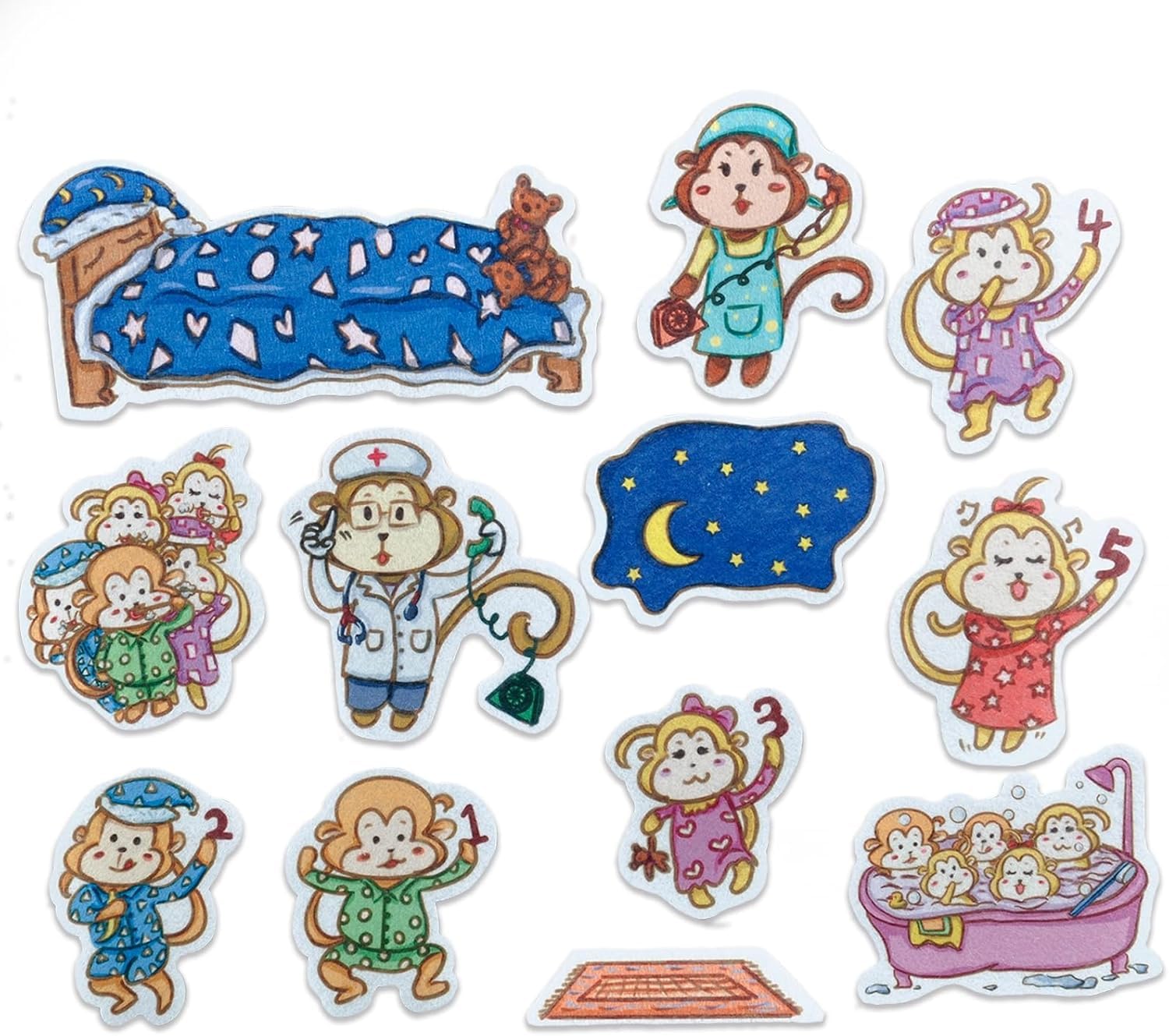Felts For Colouring Kids Five Little Monkeys Jumping On The Bed Felts ...