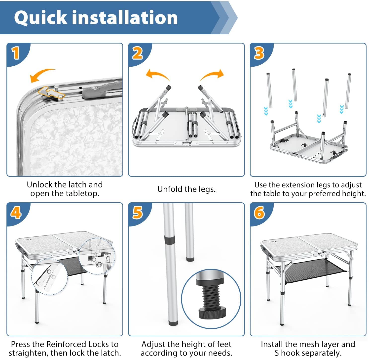 Snapklik.com : Sportneer Folding Camping Table, Adjustable Height Small ...
