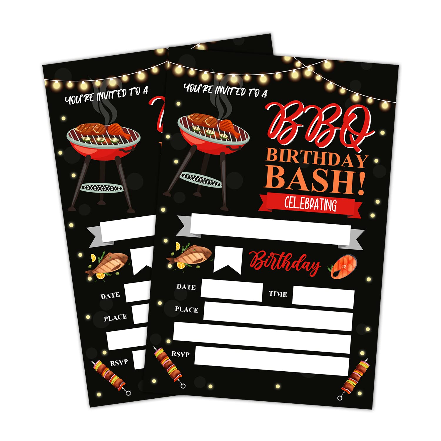 Amazon.com : LWBEO BBQ Birthday Invitation Cards, Barbecue Party ...