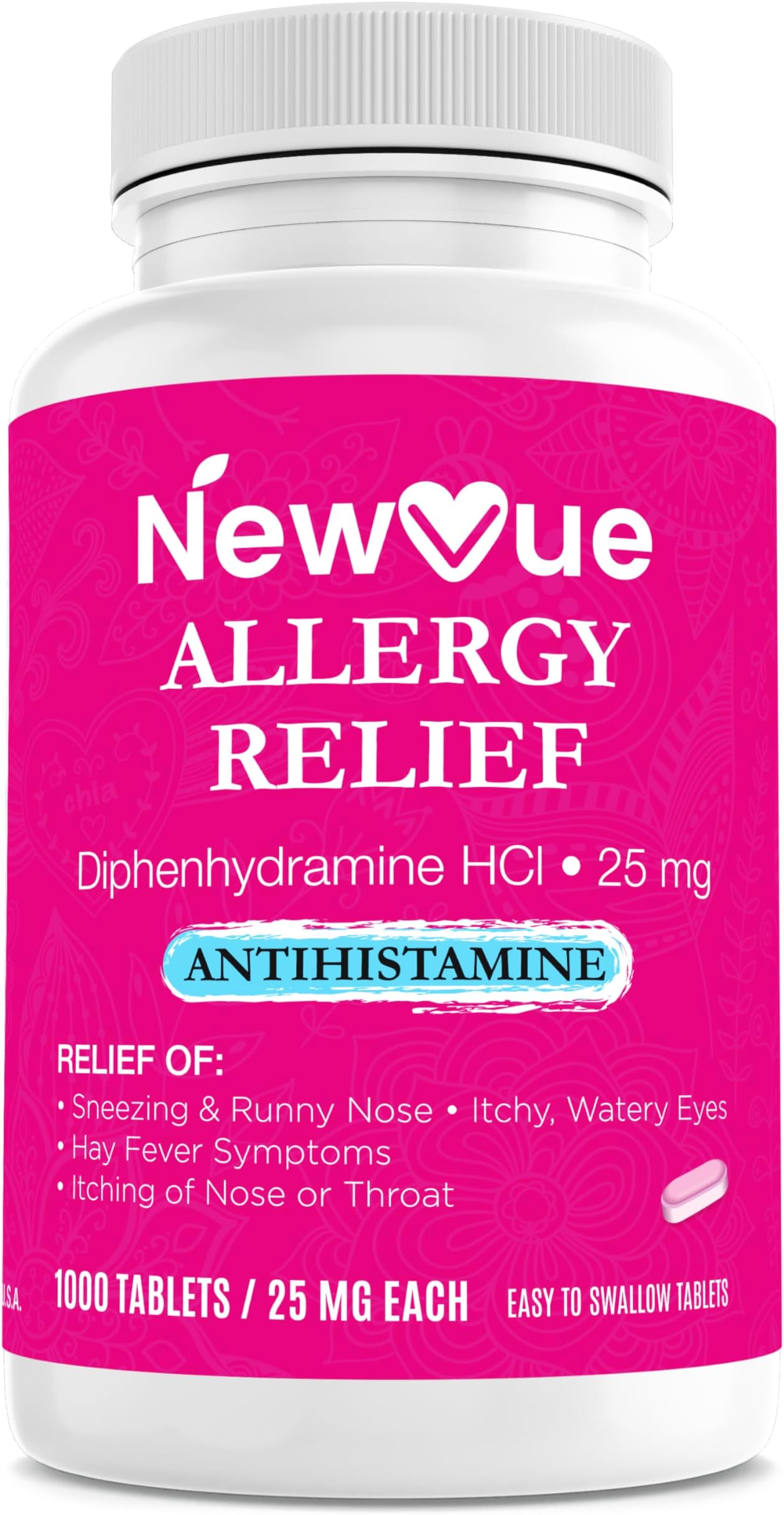 Amazon.com: NewVue Diphenhydramine HCl 25 mg, Complete Allergy Relief ...
