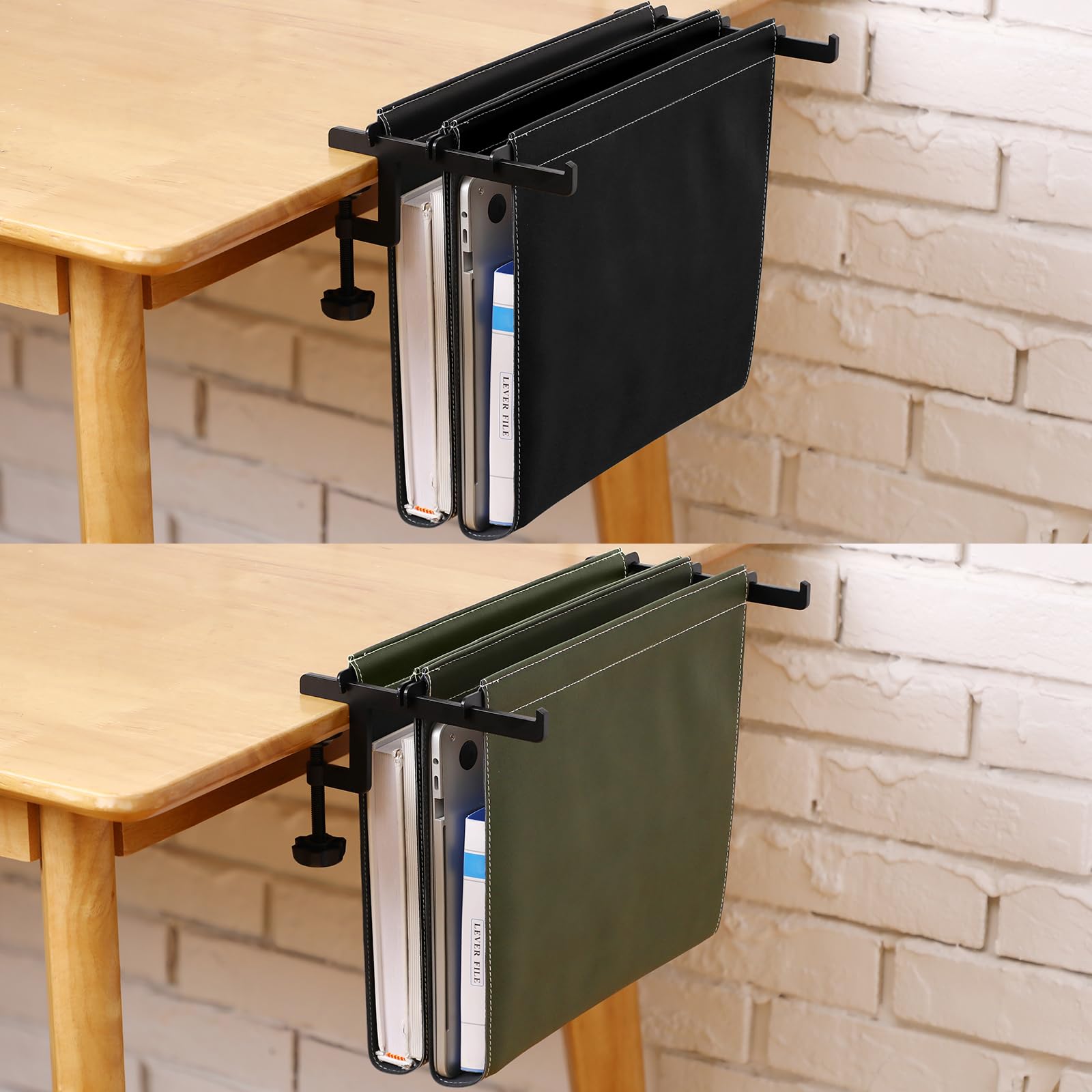 Qeeenar 2 Set Under Table Hanging File Organizer A4 Size Leather ...