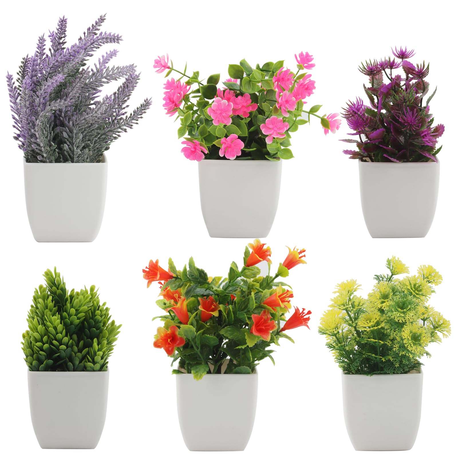 MOUYAT 6 Pack Mini Potted Artificial Plants, Small Lifelike Fake ...