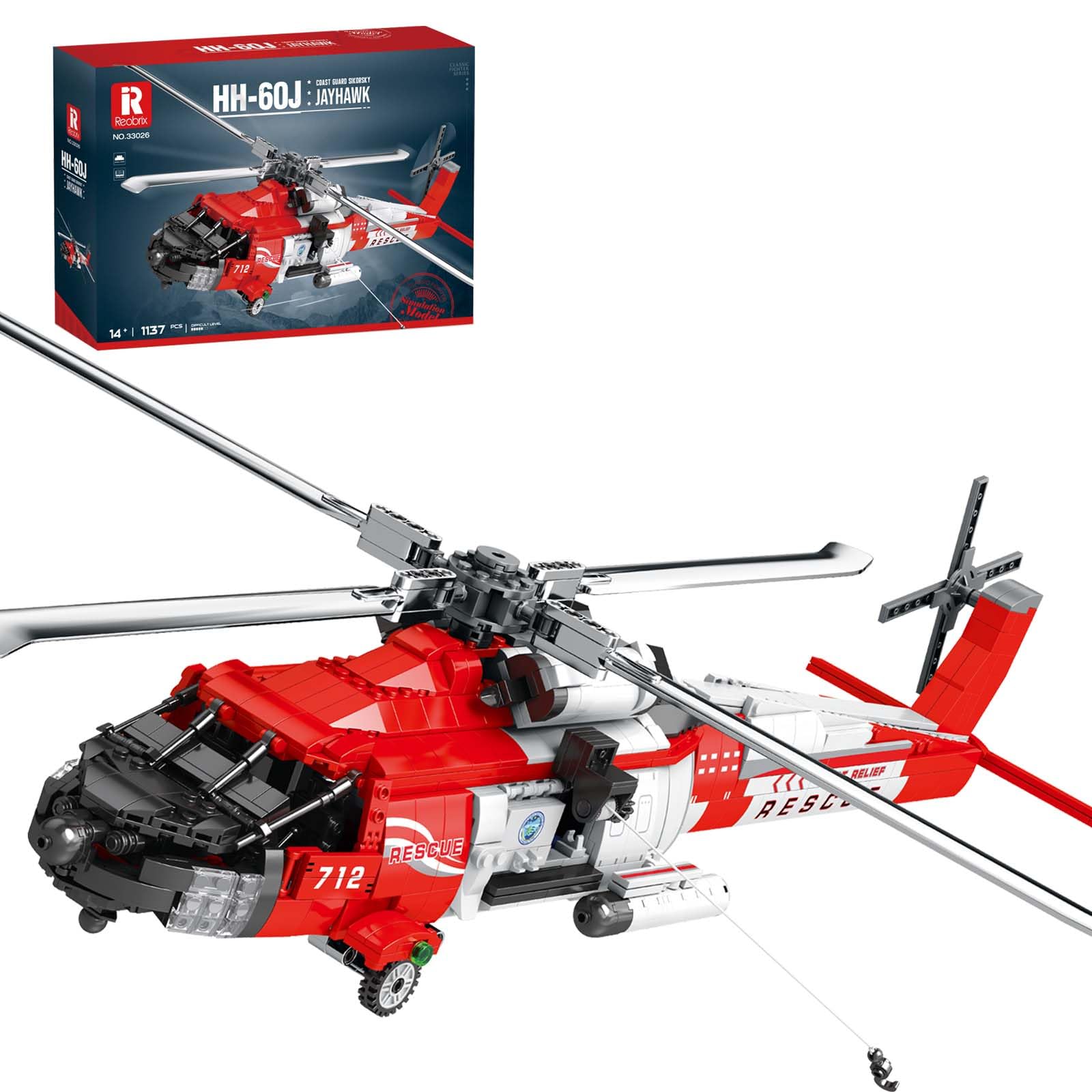 Reobrix 33026 HH-60J Jayhawk Model Building Kit, Rescue Helicopter ...