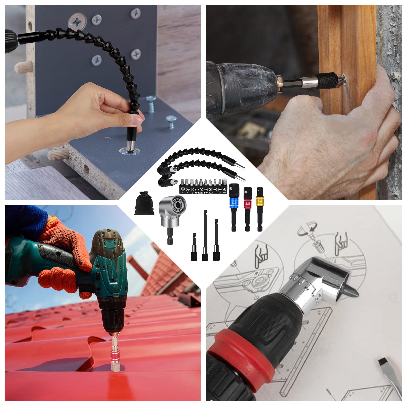 Snapklik.com : Flexible Drill Bit Extension Set 19pcs, Hex Shank ...