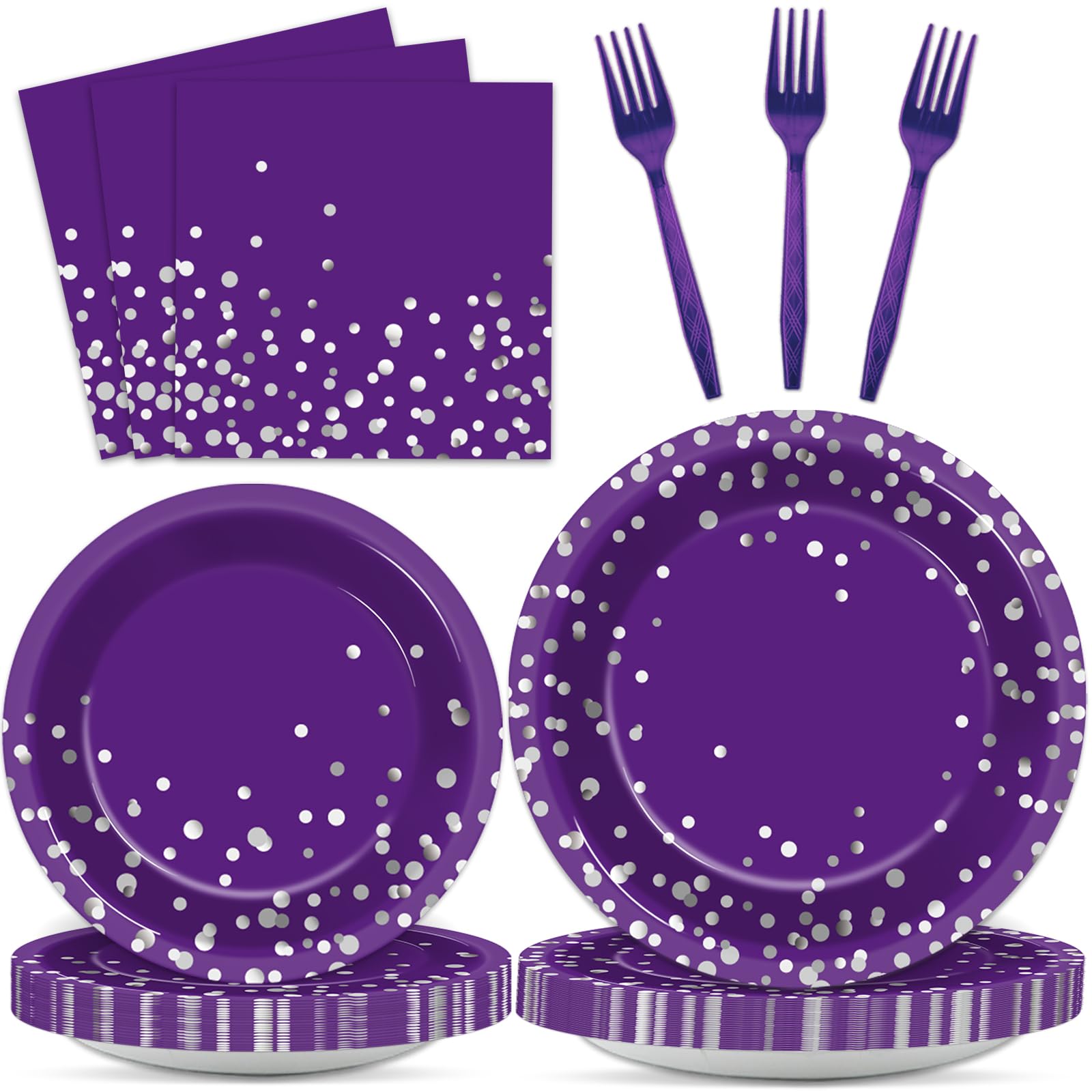 Snapklik.com : 96 Pcs Purple And Silver Party Plates And Napkins Party ...