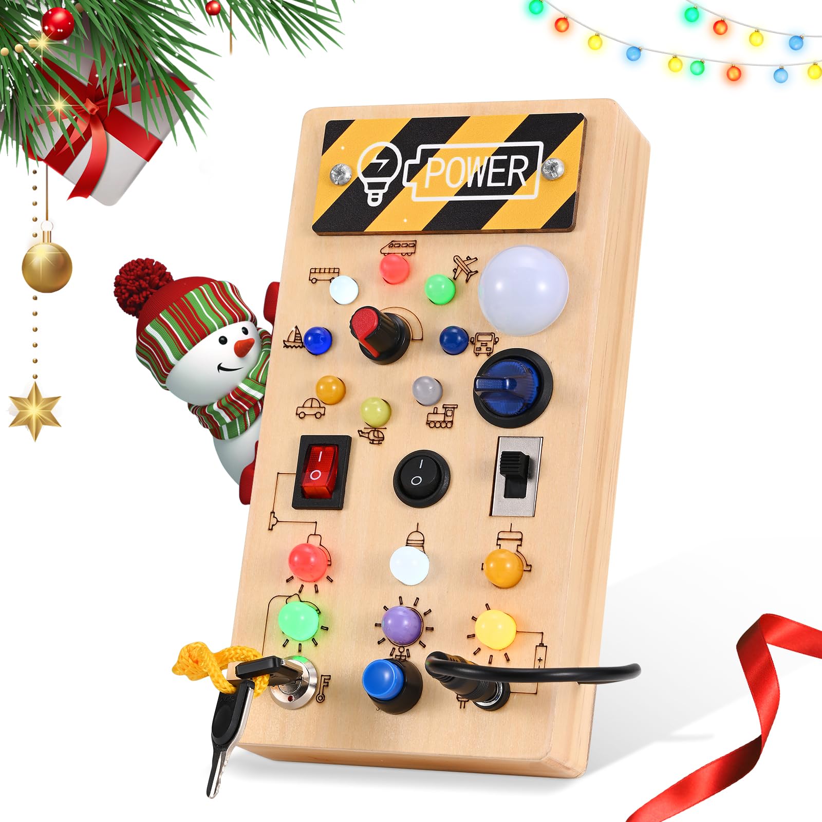 Yabumak LED Busy Board Wooden Busy Board for Toddlers Montessori ...