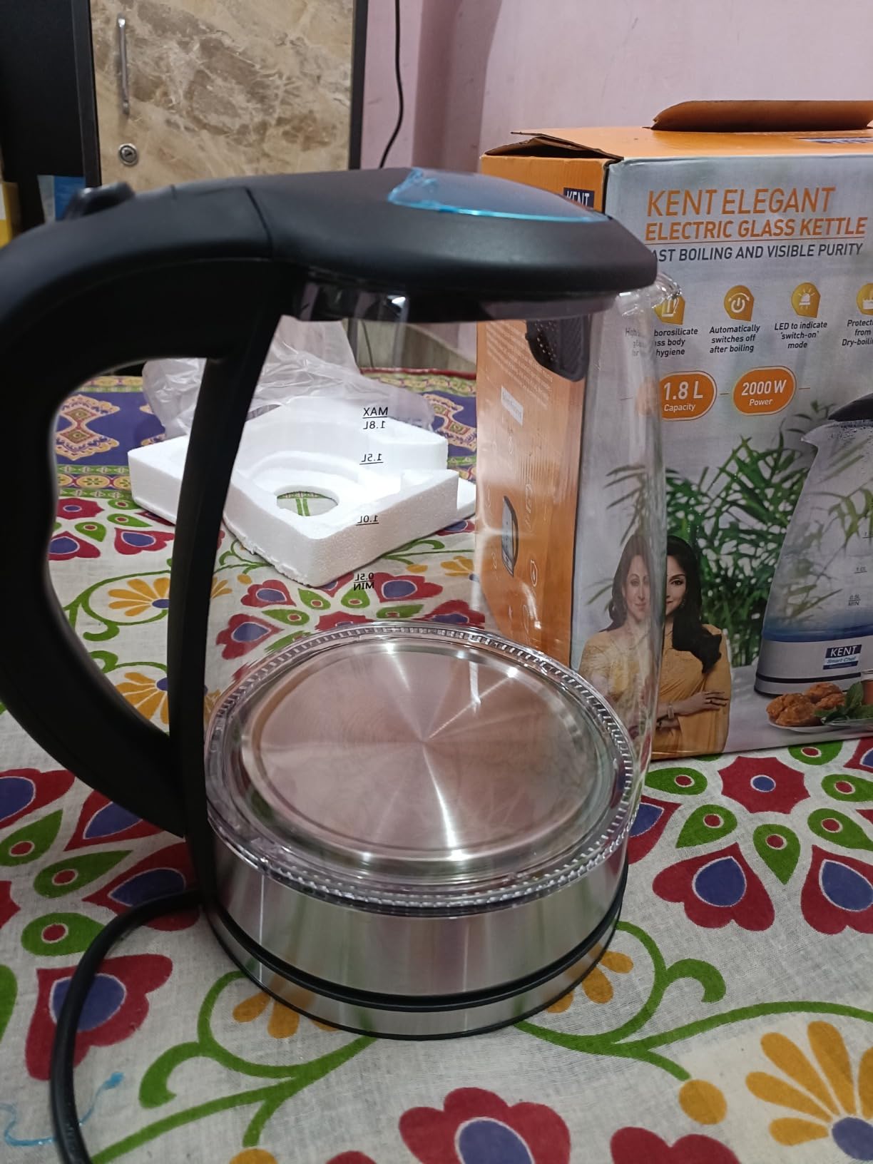 KENT Elegant Electric Glass Kettle (16052), 1.8L, Stainless Steel ...